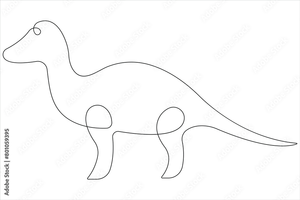 Continuous one line art drawing of dinosaur brachiosaurus outline ...