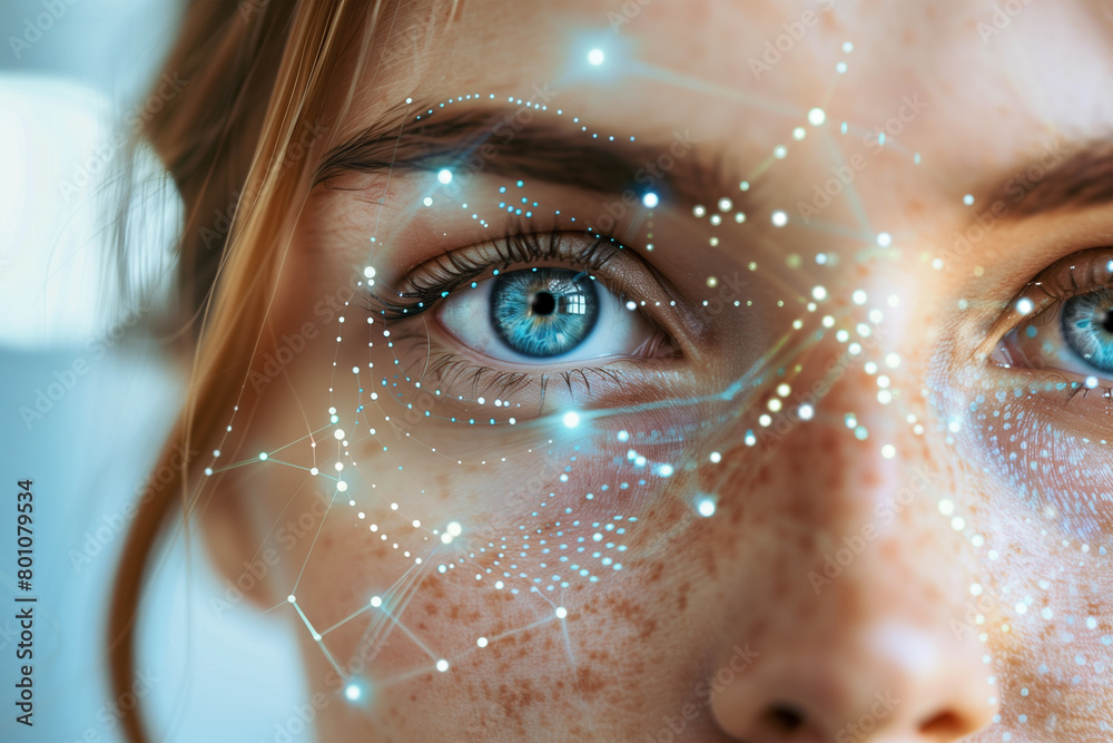 Authentication of a female face by facial recognition, biometric ...