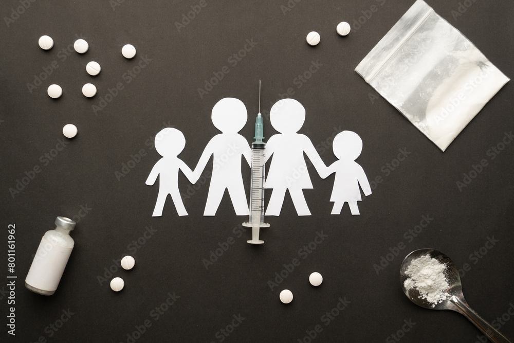 Drug addiction affects the family. Paper cut of family destroyed by ...