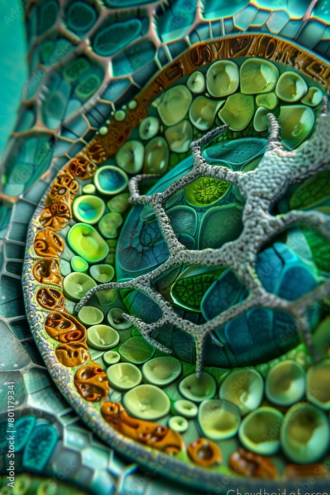 Zoom in on a plant cell under a microscope revealing detailed cell walls and chloroplasts Stock ...
