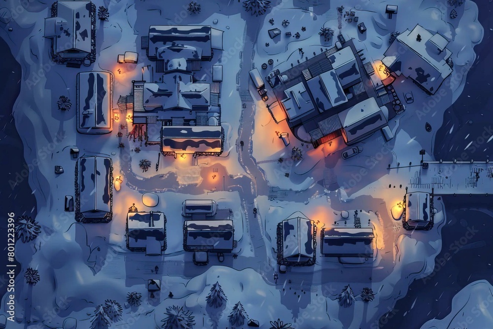 DnD Battlemap Arctic Base Battlemap: Snowy Outpost with Helipad. Stock ...