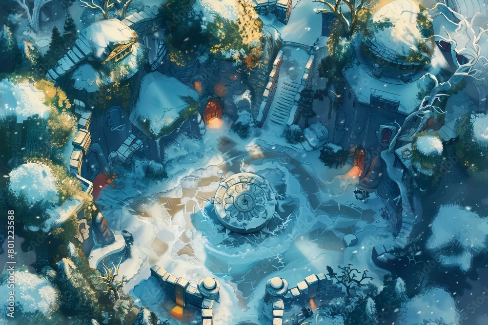 DnD Battlemap Frost Fortress Battlemap - Snowy fortress with trees ...