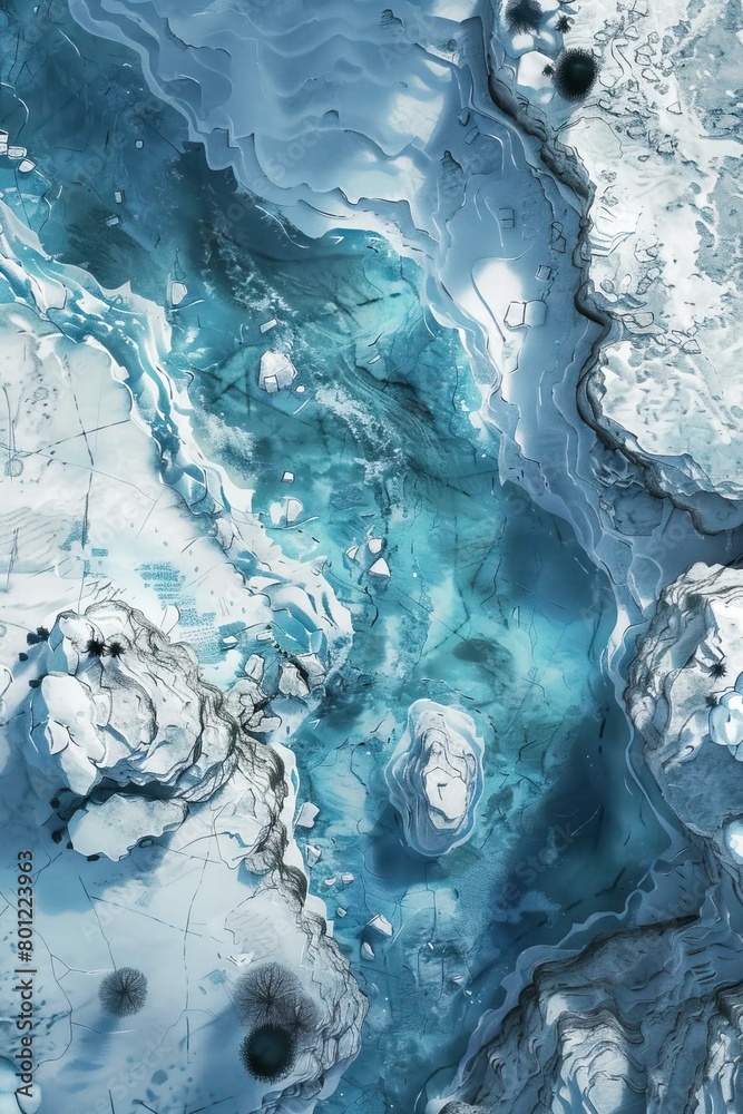 DnD Battlemap Icy Arctic Battlemap - A detailed map of a frozen, icy ...