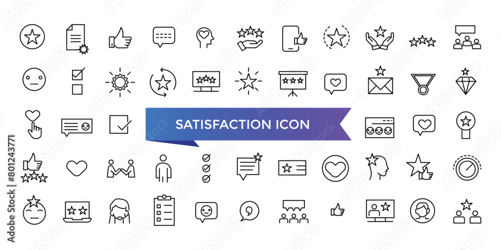 Satisfaction icon collection. Related to happiness, fulfillment ...