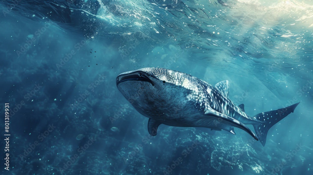 Majestic whale shark gracefully gliding through clear blue waters ...