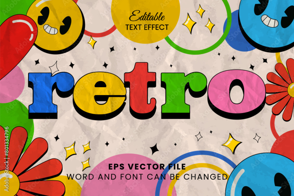 Retro colorful crumpled paper texture editable vector text effect Stock ...