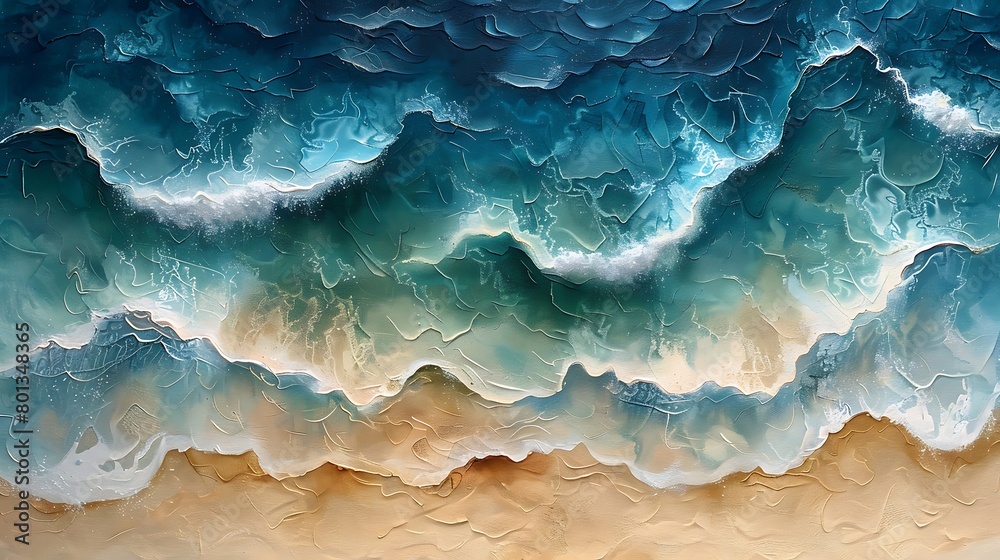 Illustrate an aerial view of a coastal scene where triangles in sandy ...