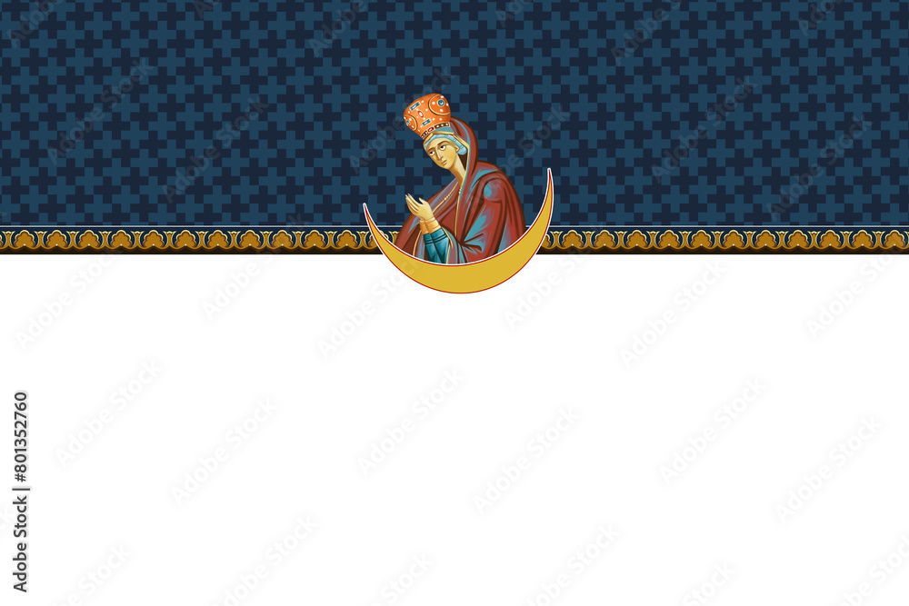 Religious decorative horizontal border with the Holy Virgin Mary ...