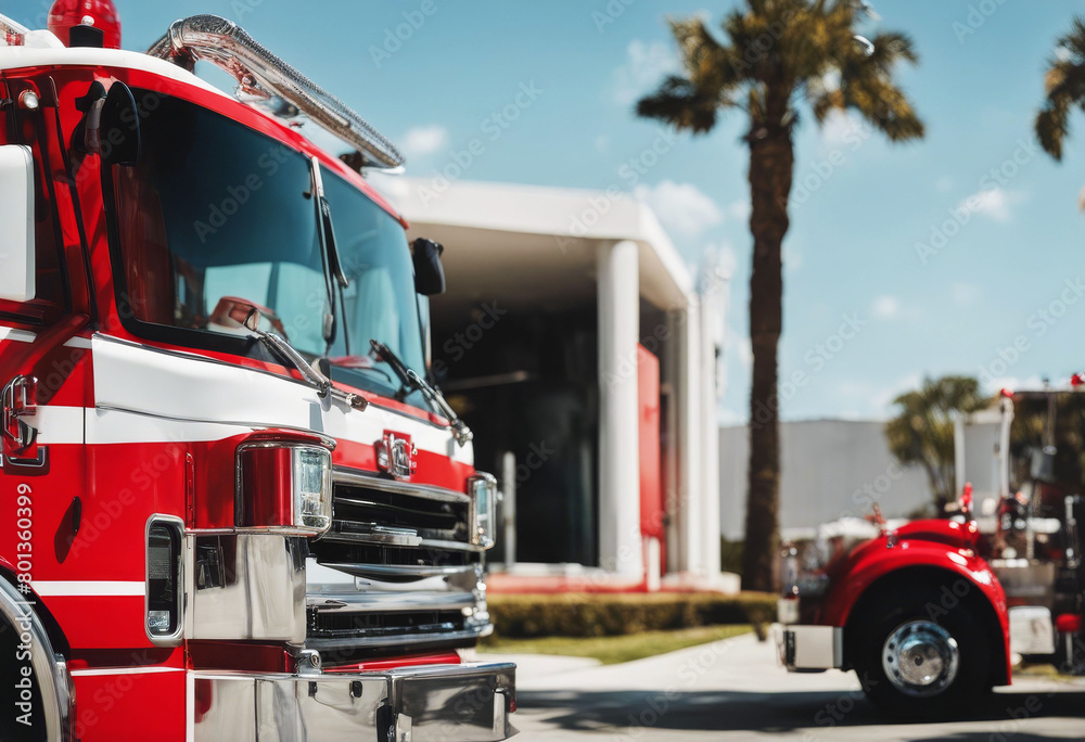 'shot closeup open background firetruck blurred door ladder company ...
