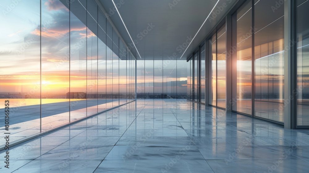 Commercial office building, glass curtain wall, sunlight, urban skyline ...