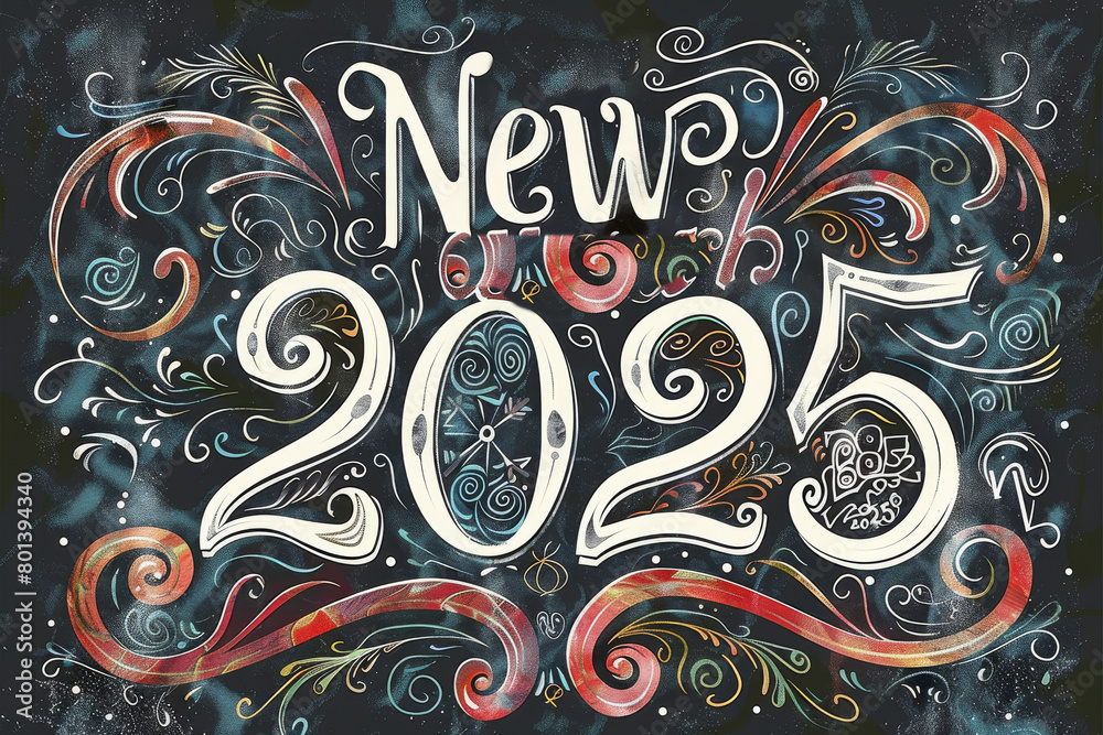 Vintage 2025 drawing, tattoo sketch Hand Drawn Numbers, New Year 2025 ...