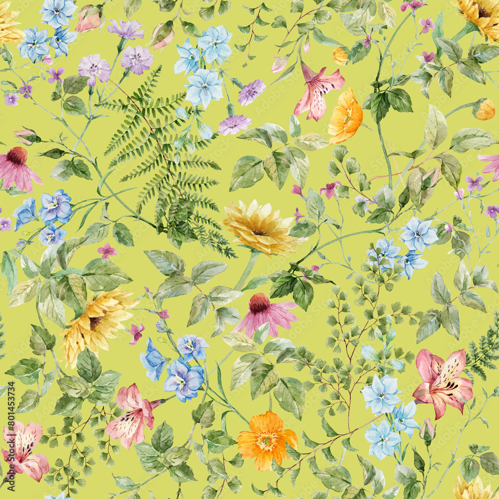 Beautiful summer floral seamless pattern with watercolor hand drawn ...