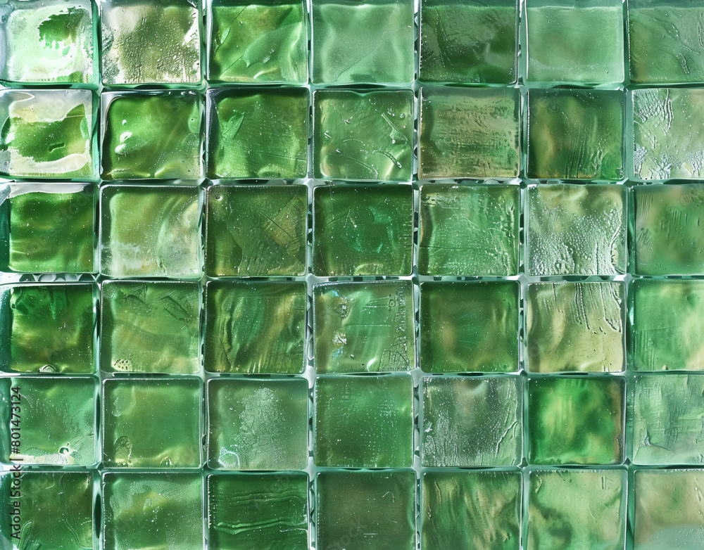 Green glass blocks background, texture of square bathroom wall tiles ...
