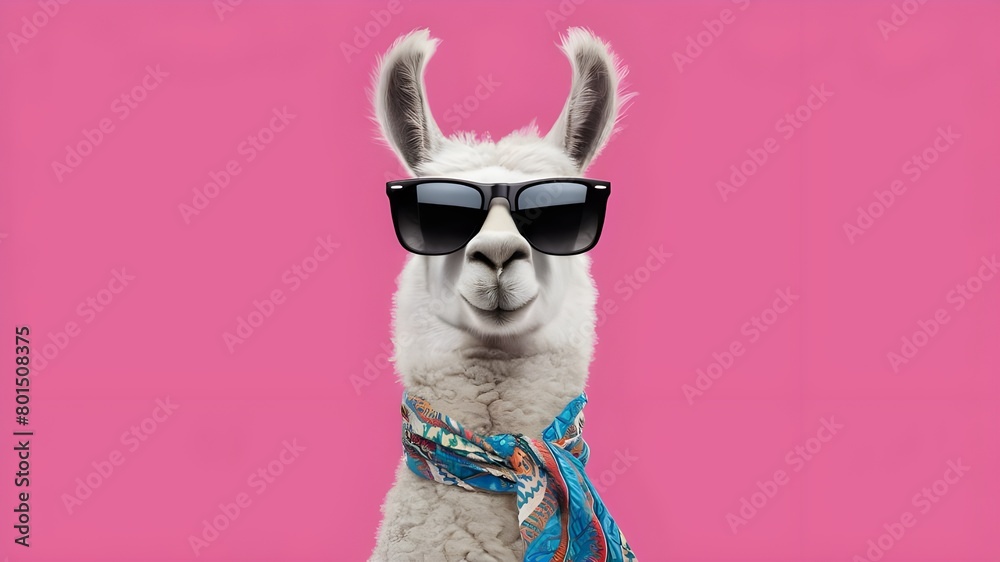 Llama animal concept. Llama in sunglass shade glasses isolated on solid ...