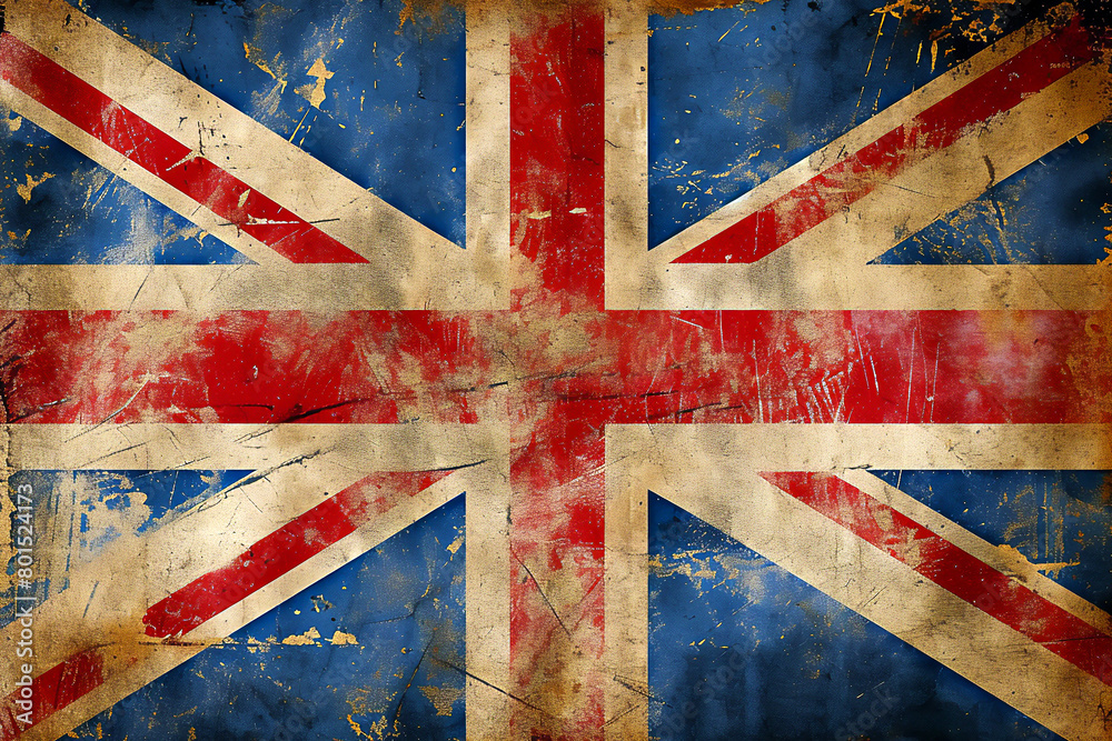 Distressed dark worn background of a vintage Union Jack national flag ...