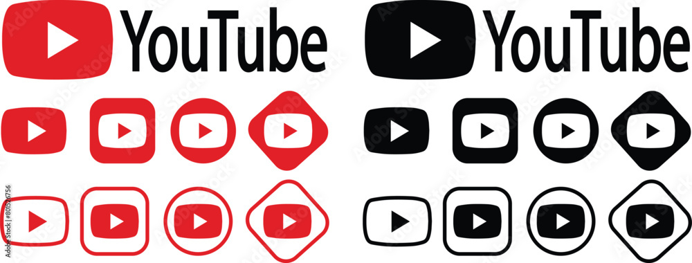 YouTube logo icon set flat or line. YouTube is a video sharing website ...