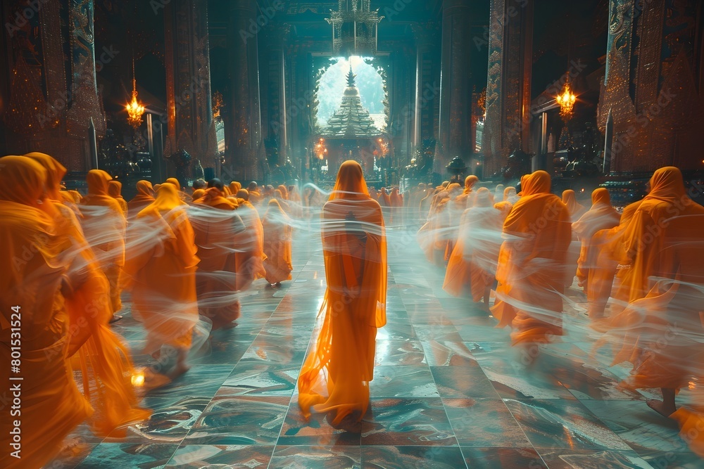Surreal Procession of Monks Chanting Mantras to Guide Souls on ...