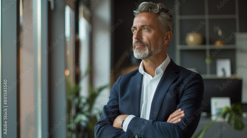 Happy confident mature 45 years old business man investor standing in ...