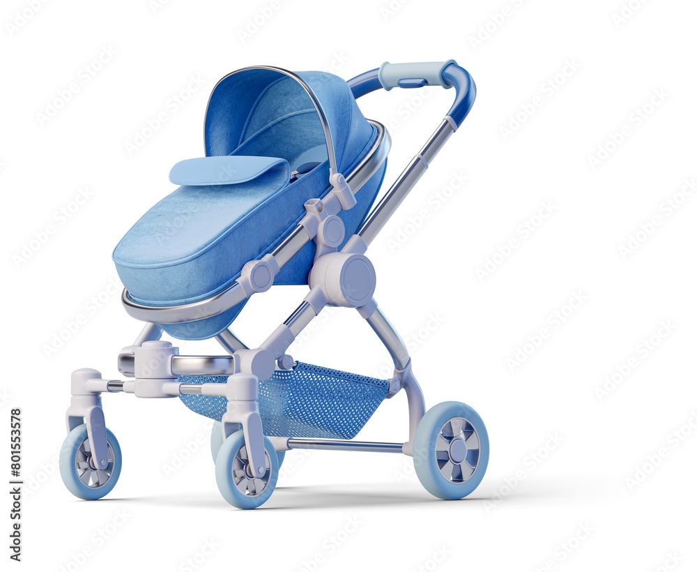 Light blue leather closed jogging baby stroller on transparent ...