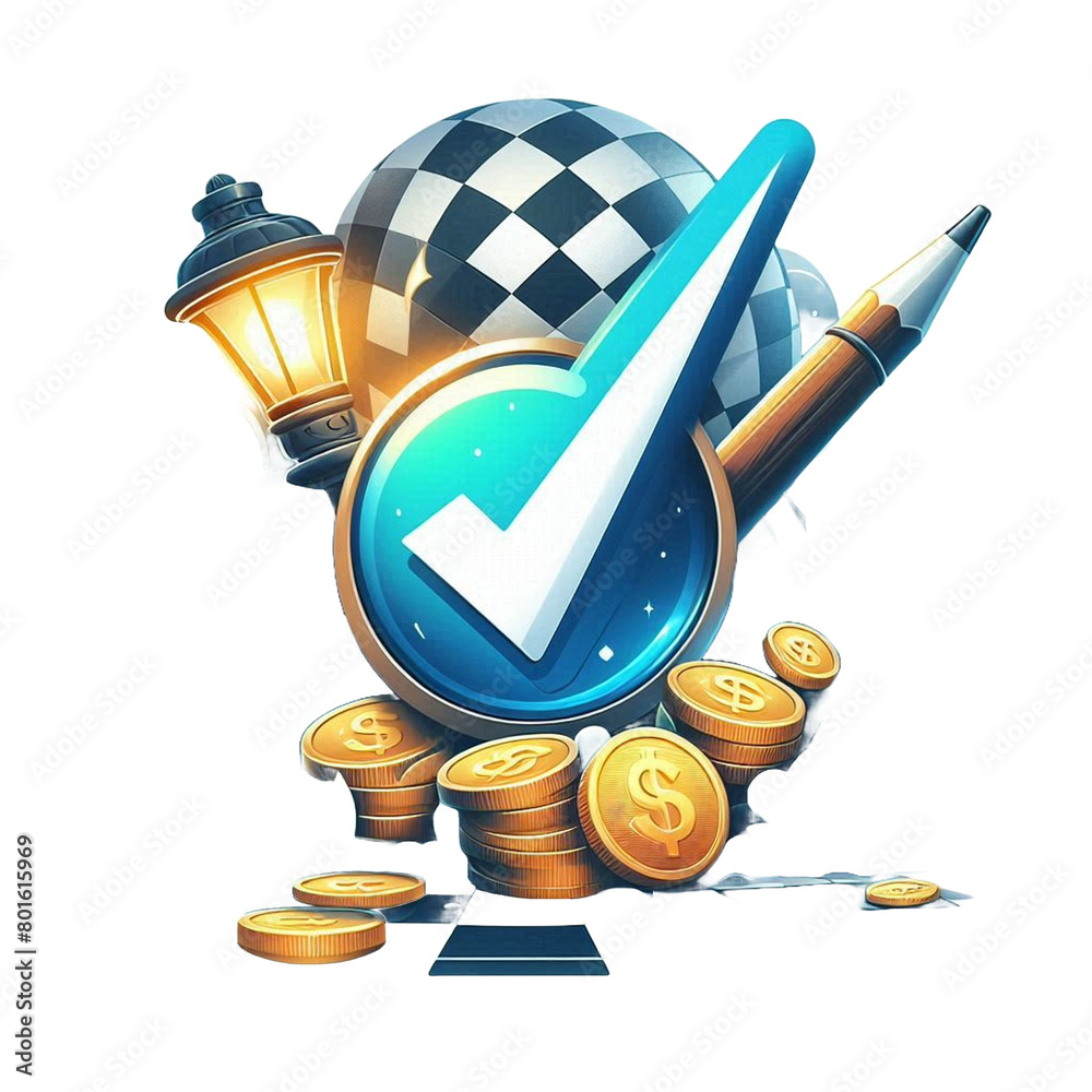 tick coins sign vector cartoon illustration isolated on transparent ...