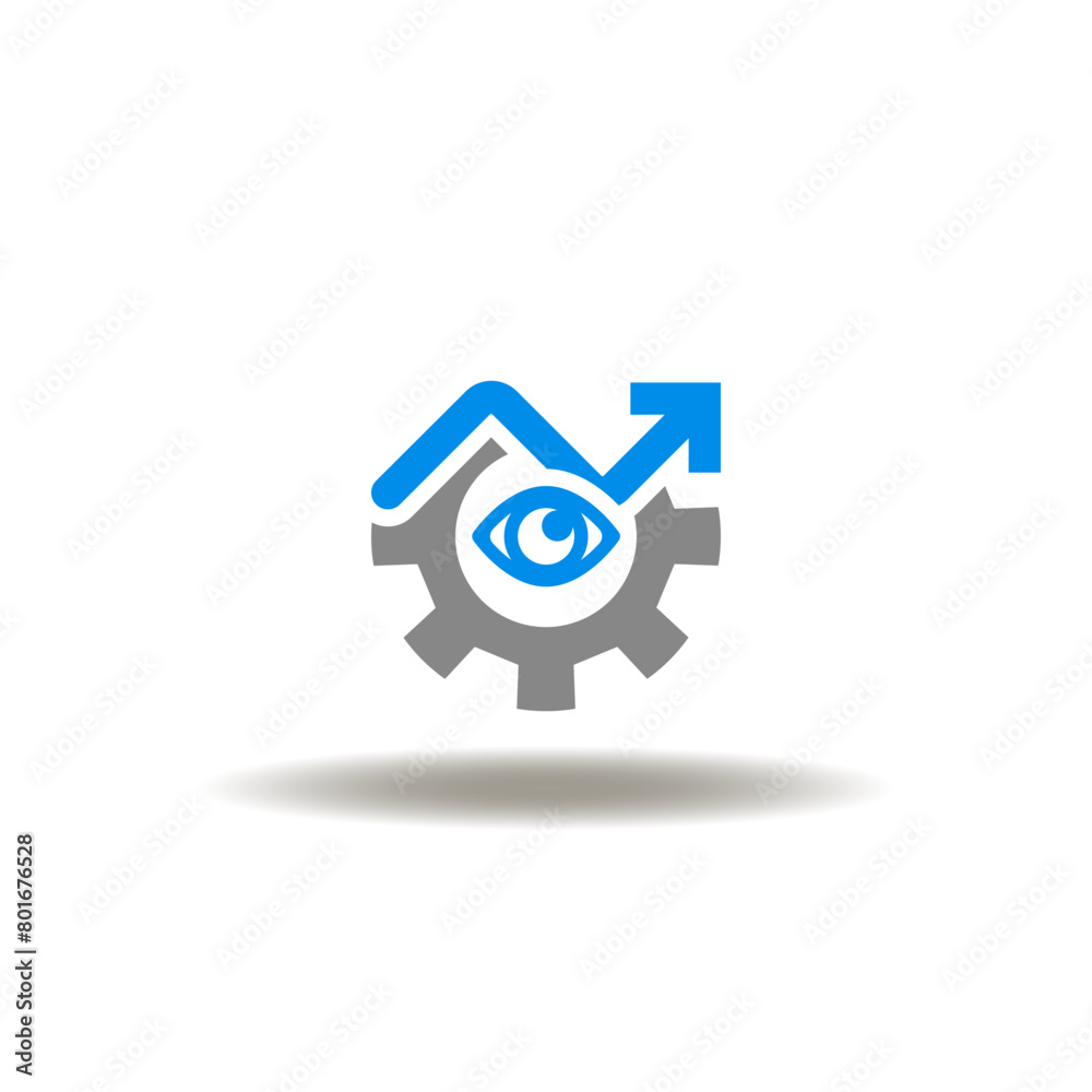 Vector illustration of gear wheel and growth arrow chart with eye. Icon ...