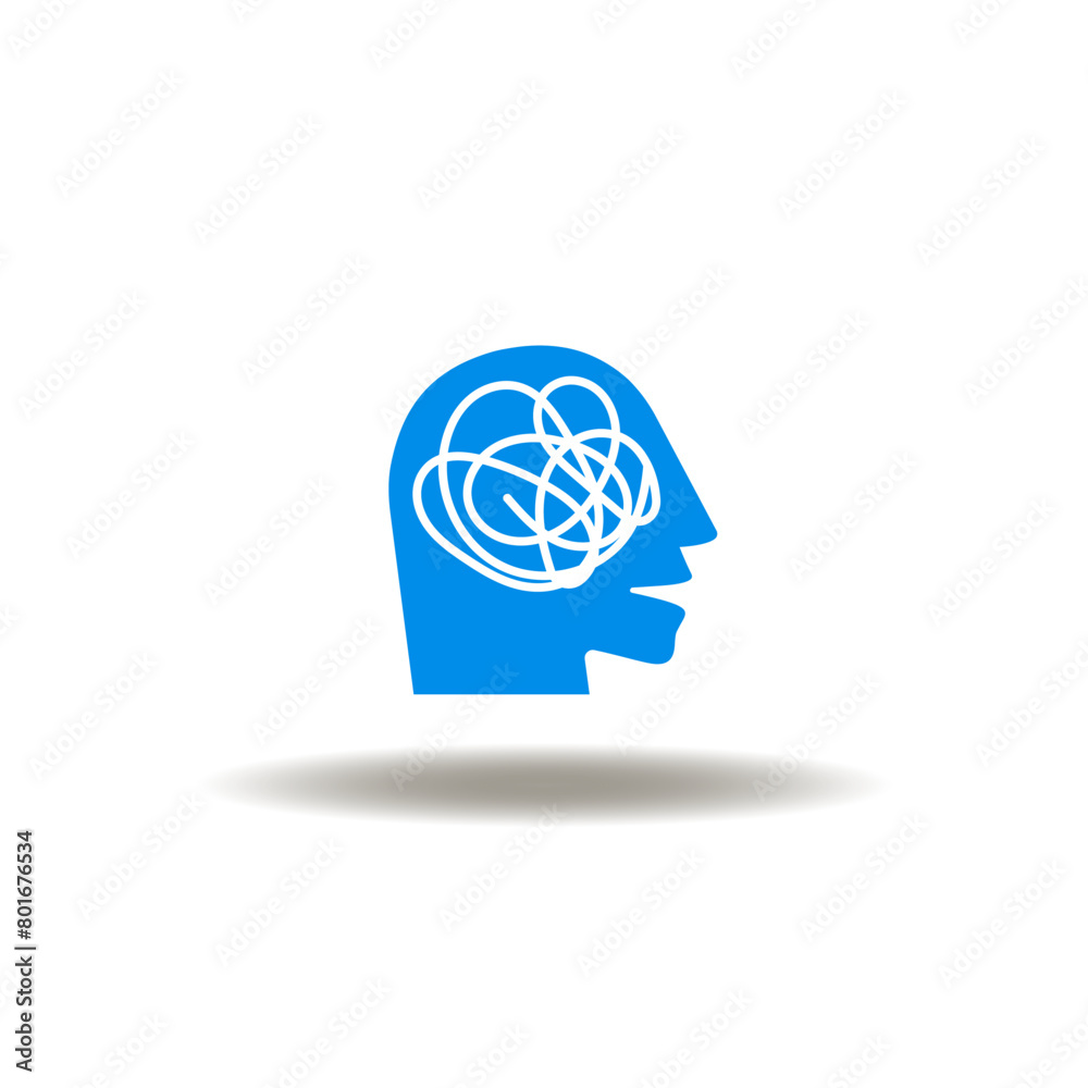 Vector illustration of head with confusion tangle. Icon of ADHD ...