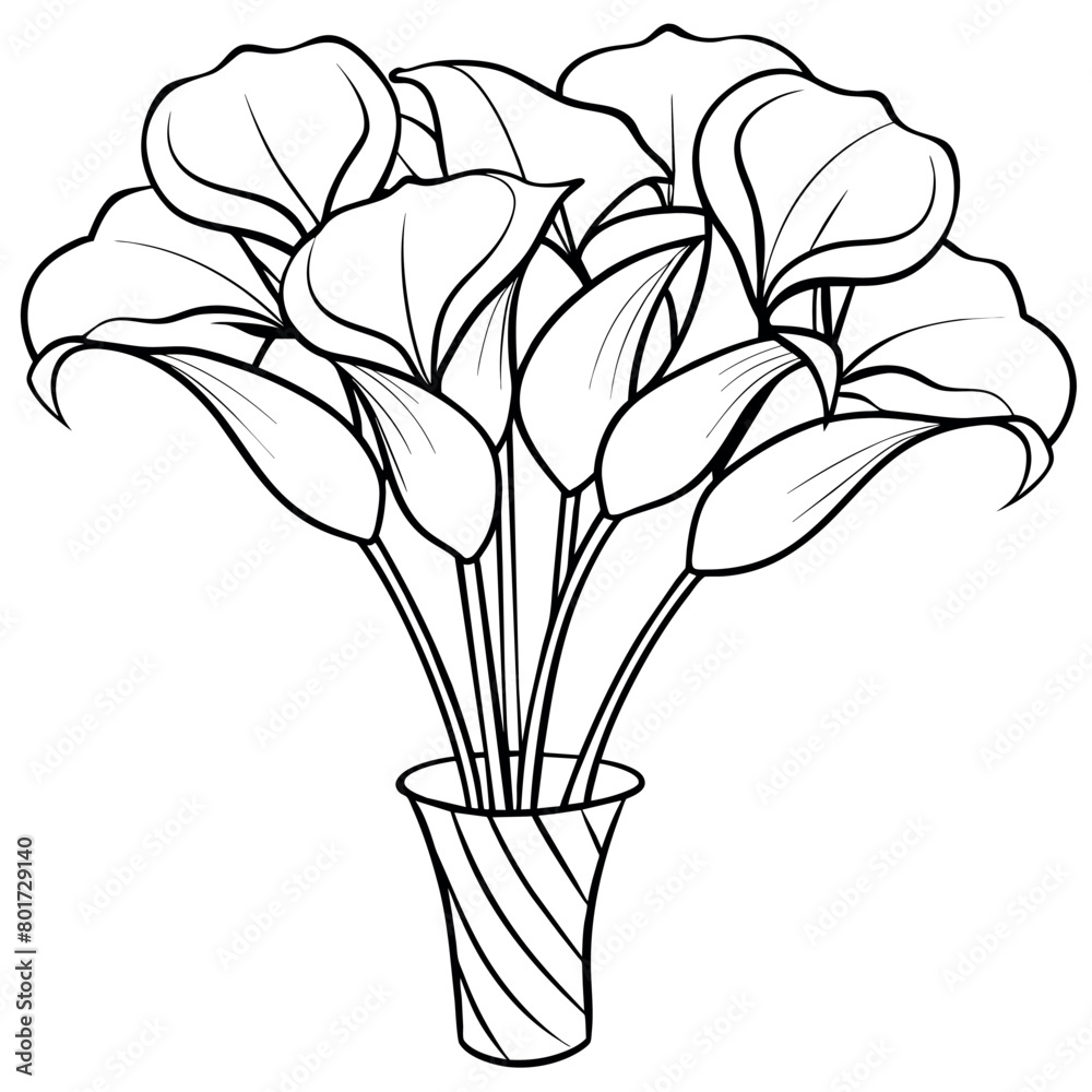 Calla Lily Flower Bouquet outline illustration coloring book page ...