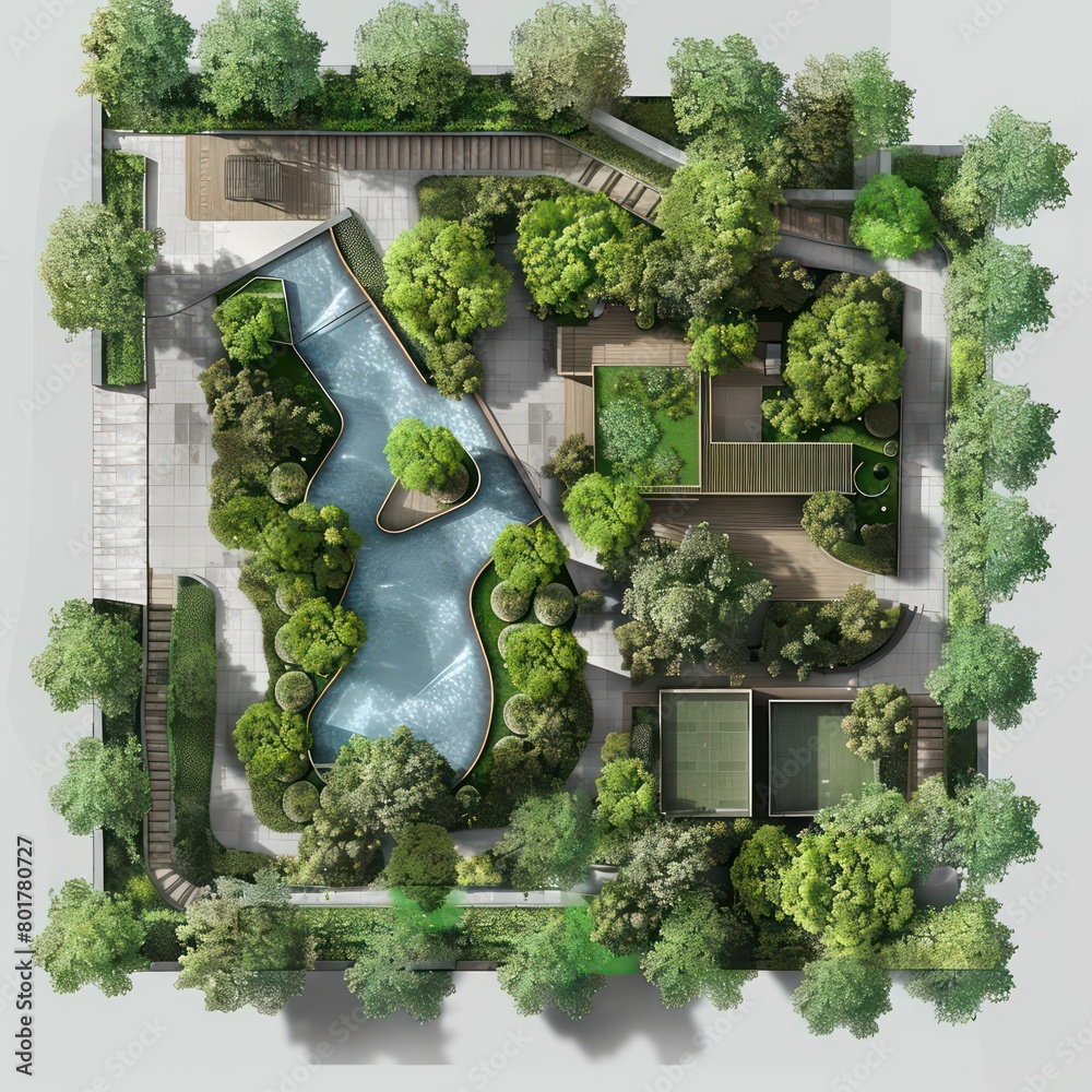 architecture landscape design big scale realistic, top view site plan ...
