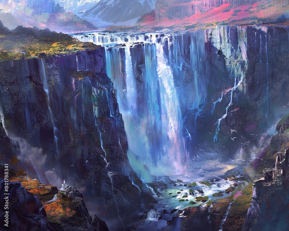 Ilustrace Explore an ethereal realm where towering hydroelectric ...