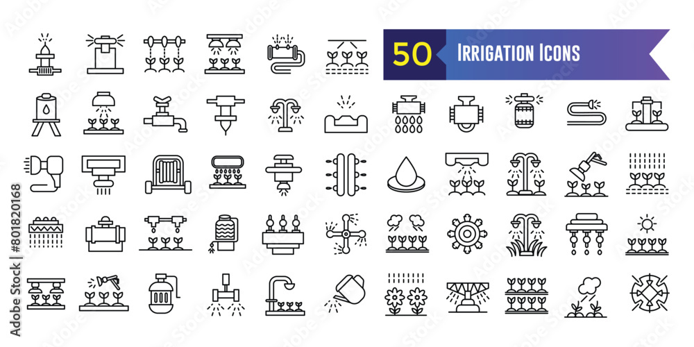Irrigation system icons set. Outline set of irrigation system vector ...