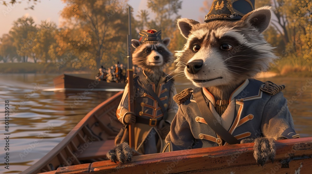 Animated 3D image of a cute raccoon, dressed in the same uniform as ...