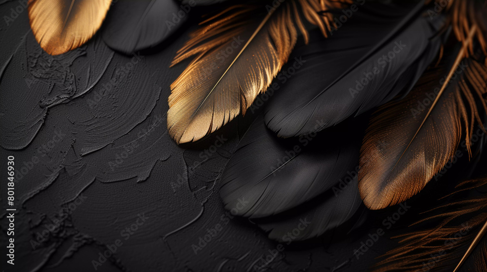 black gold feather background. Elegant background, template for text or ...