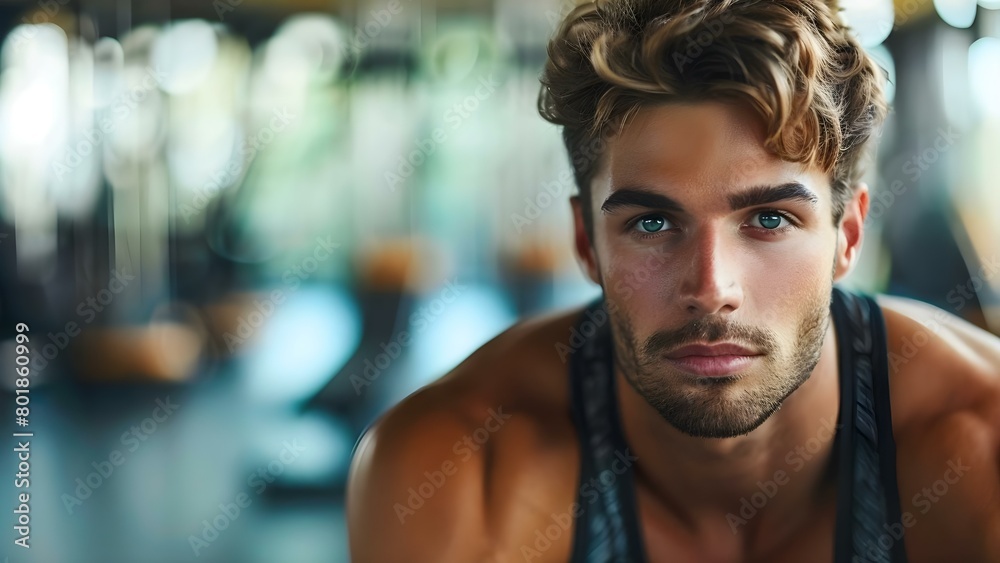 Young man showcasing physical health and exercise with strength and ...