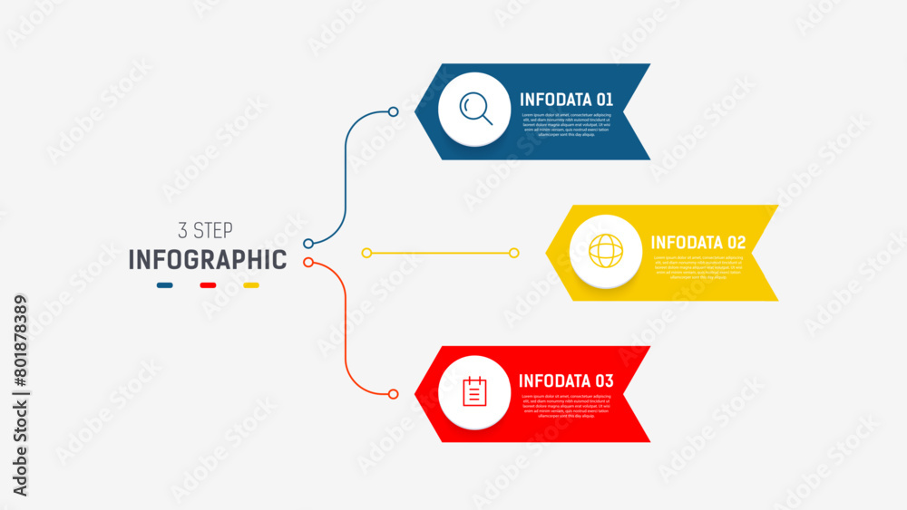 Three Step Infographic label design Vector template with line icons ...
