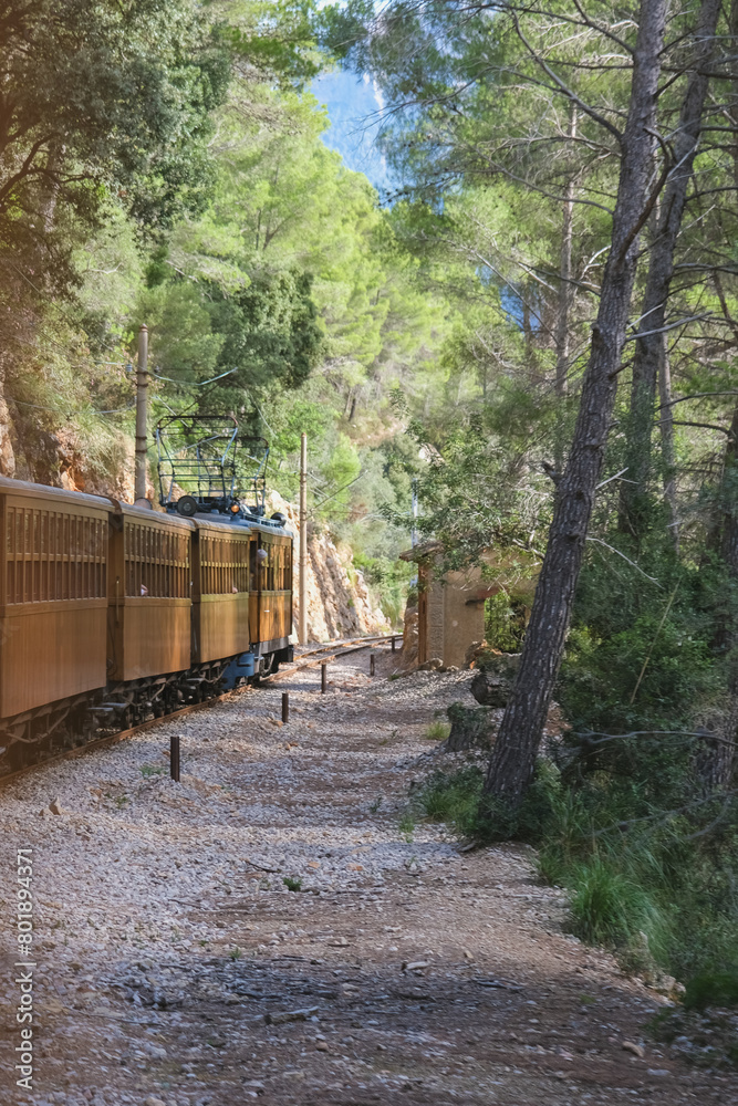 Historic train railway from Palma de Mallorca to Soller on Balearic ...