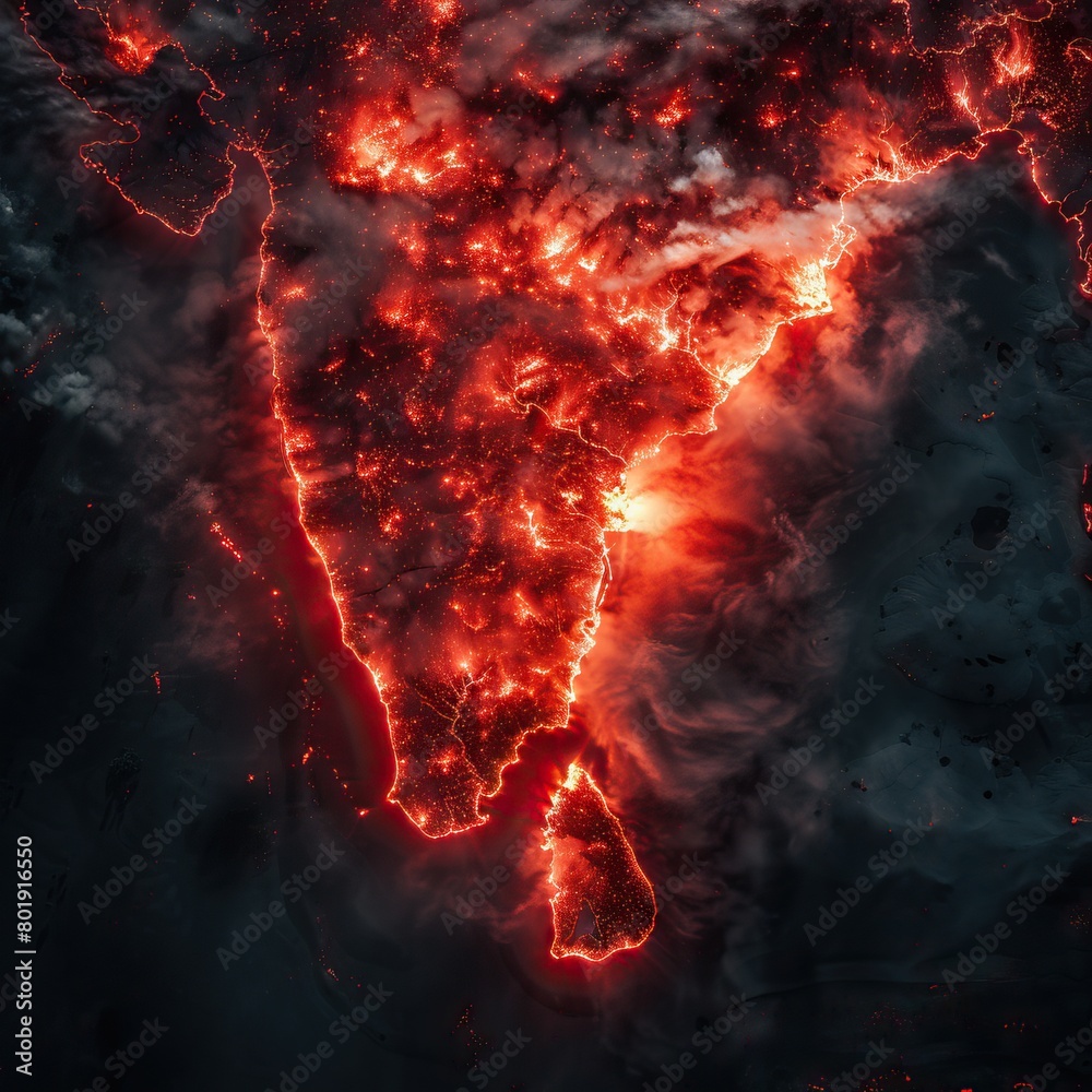 map of India at night, with the major cities lit up heatwave Stock ...