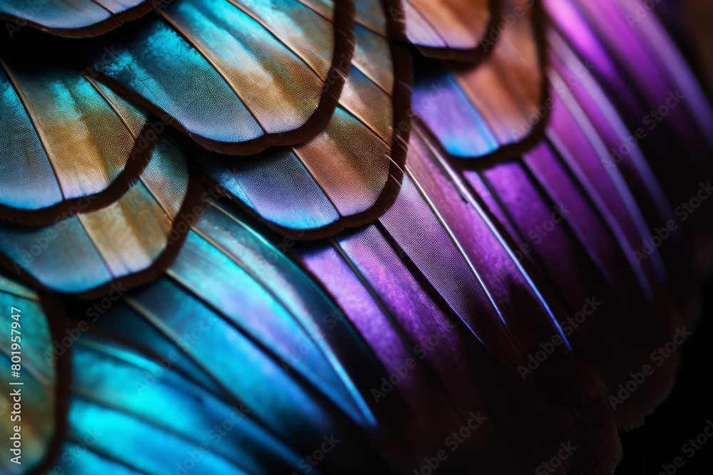 Closeup of a butterfly s wing scale on a dark background, showing off ...