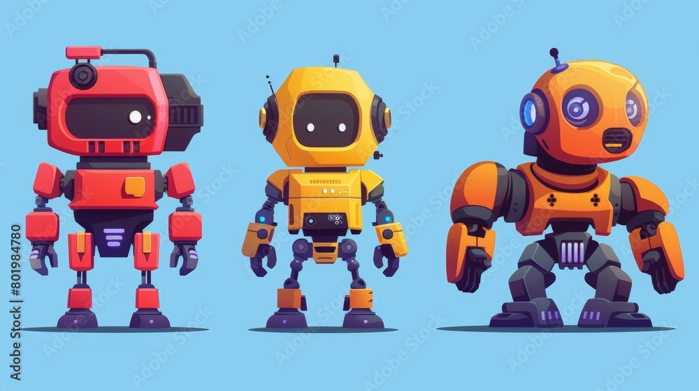 Modern cartoon illustration of the level evolution of an AI robot ...