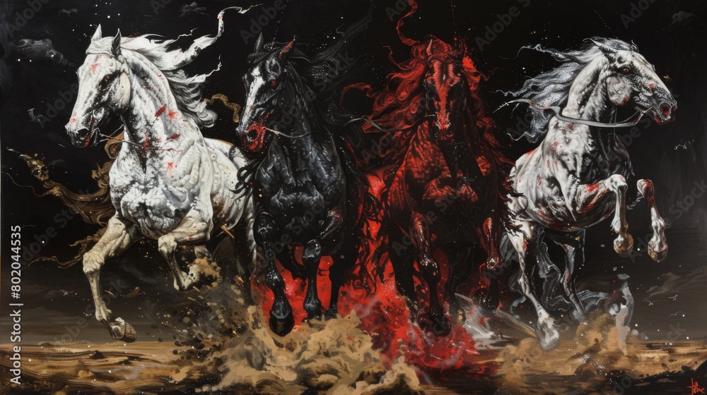 Four Horsemen of the Apocalypse - white for conquest, red for war ...