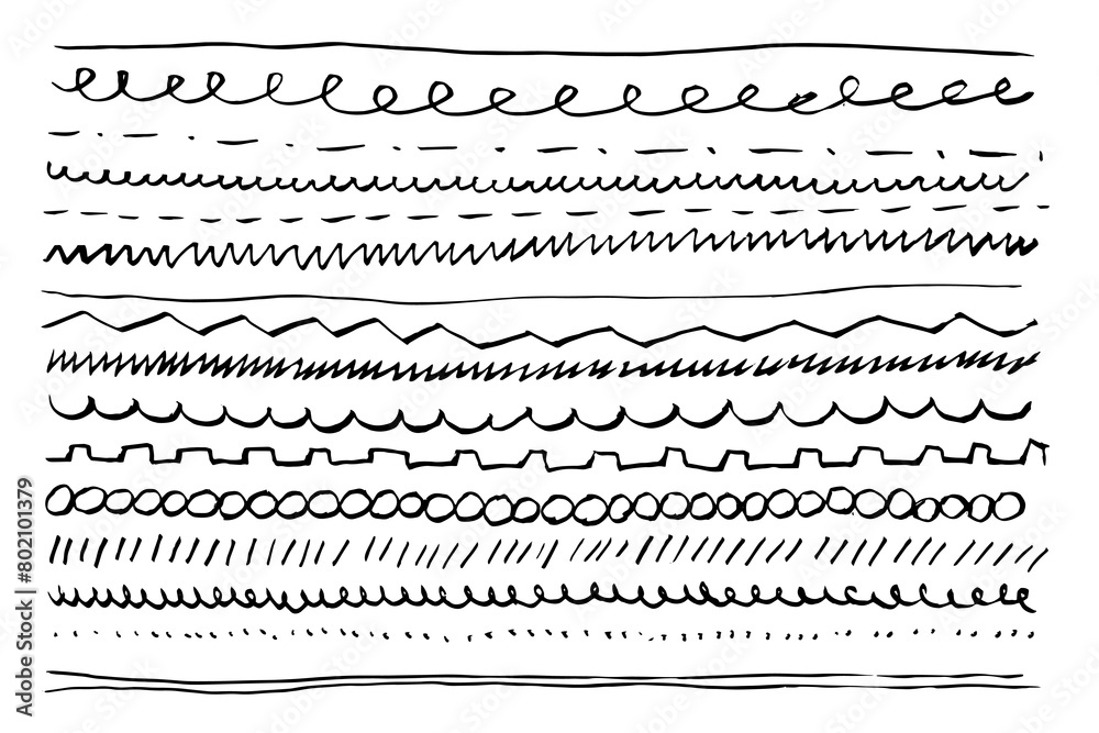 Different lines doodles set. Sketch pen drawing. Vector rough textures ...
