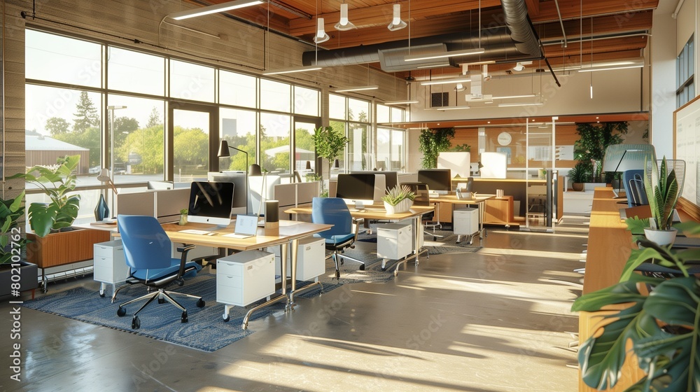 Start-up office open workspace with standing desks and collaborative ...