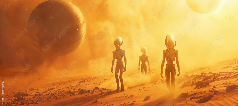 Стокова ілюстрація Aliens in the desert evoke a sense of mystery and ...