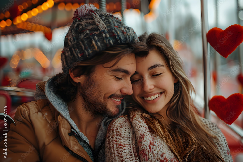 Vintage-style Couple Sharing Affection on Transit, To convey a sense of ...