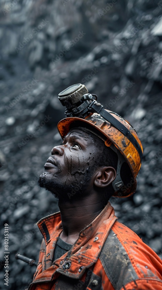 African Mining Professional. A young African miner. donned in safety ...