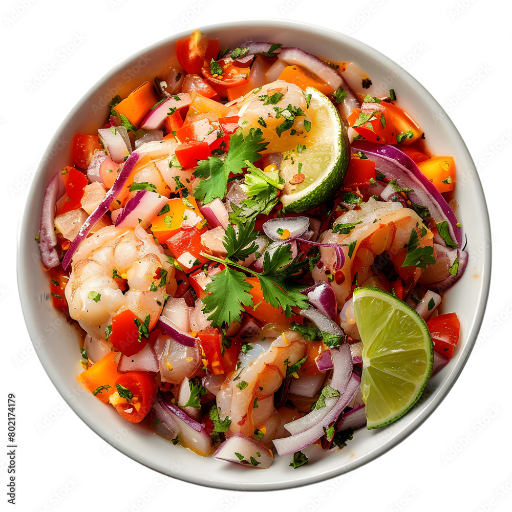Ceviche (Marinated Seafood) Food Dish top view isolated on a ...