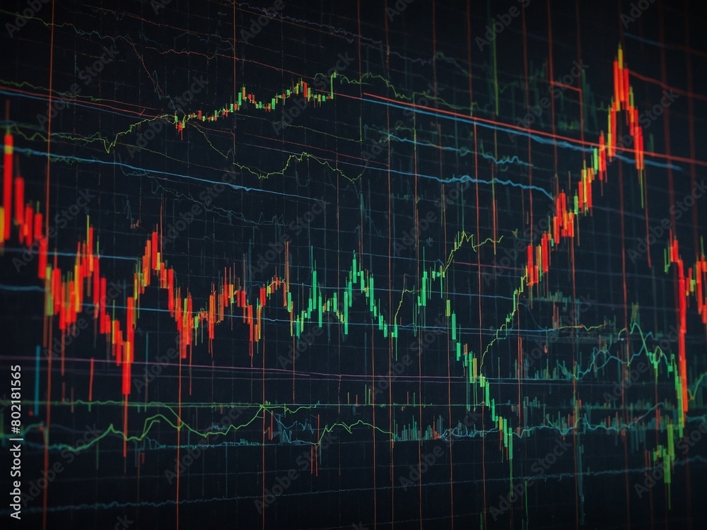Financial market visualized using candlestick chart, with red, green ...