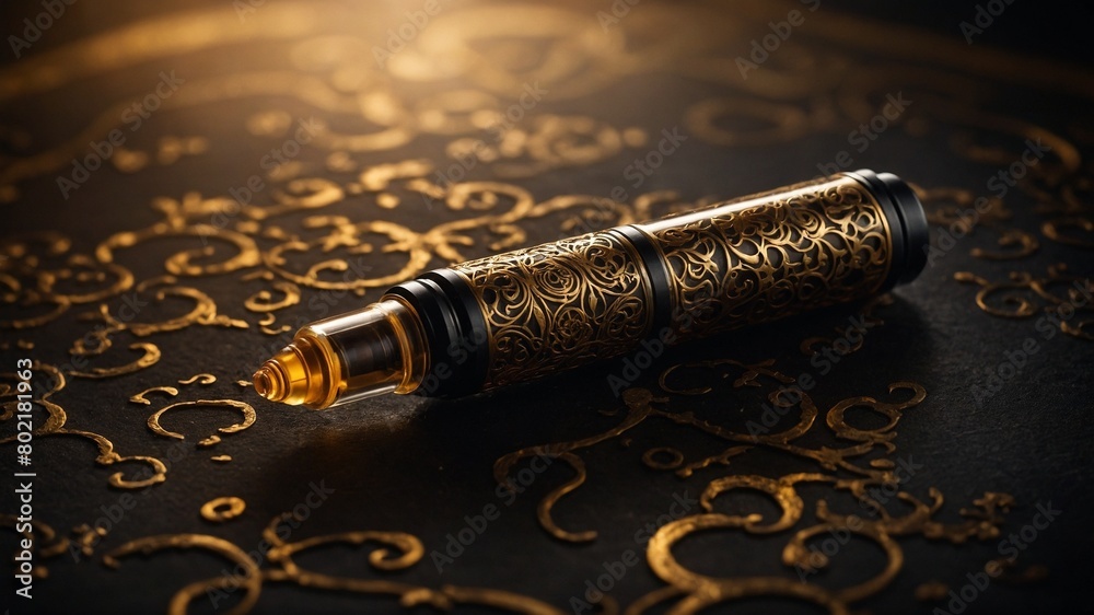Luxurious vape pen rests on ornately decorated surface. Pen crafted ...