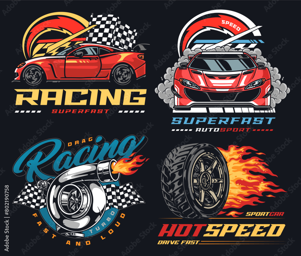 Racing car set colorful flyers Stock Vector | Adobe Stock