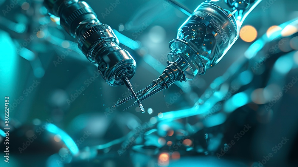 Laparoscopic surgery in progress, instruments inserted, screen view ...