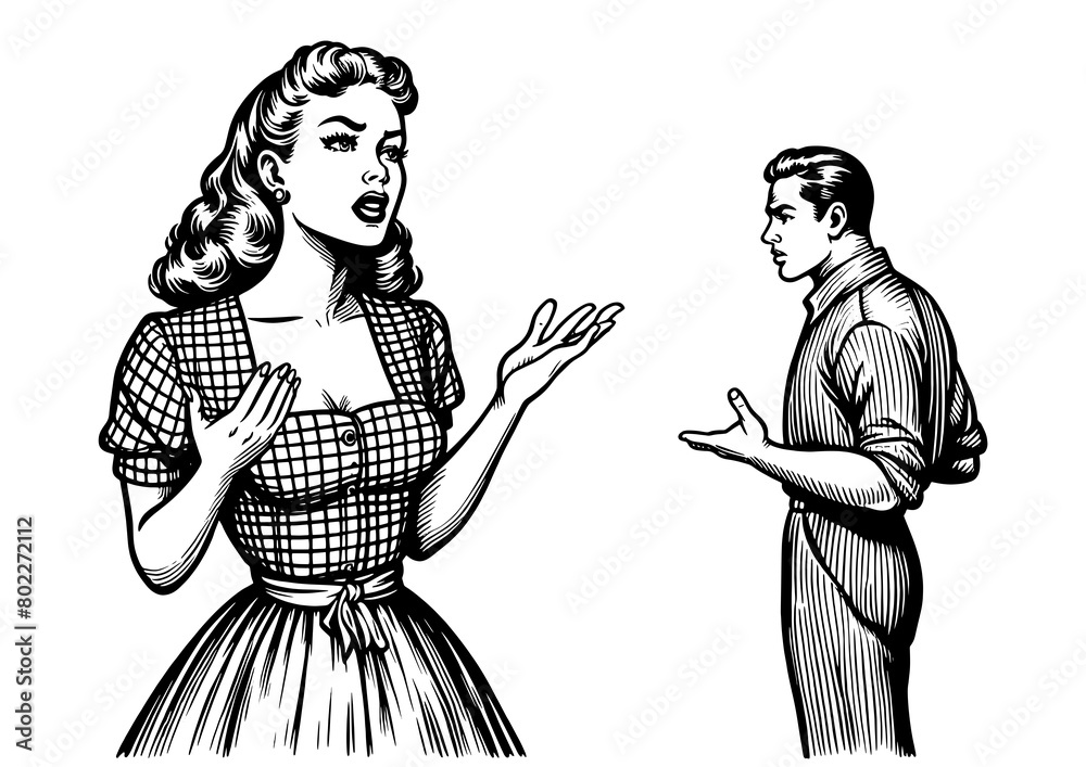 Family couple in the midst of an argument, with expressive body ...